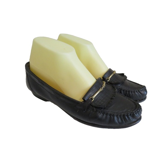 Bally | Shoes | Vintage Bally Scotty Black Lizard Gold Horse Bit Kiltie ...